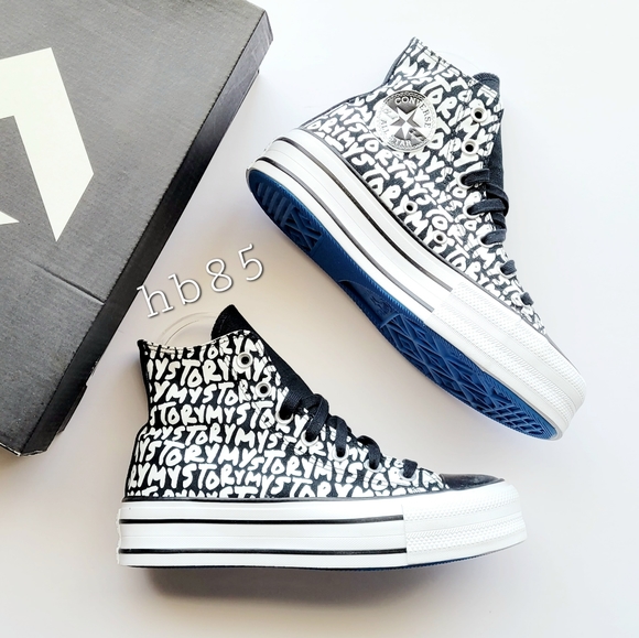 Converse | Shoes | Converse Ctas Double Stack Lift Hi Black White ...